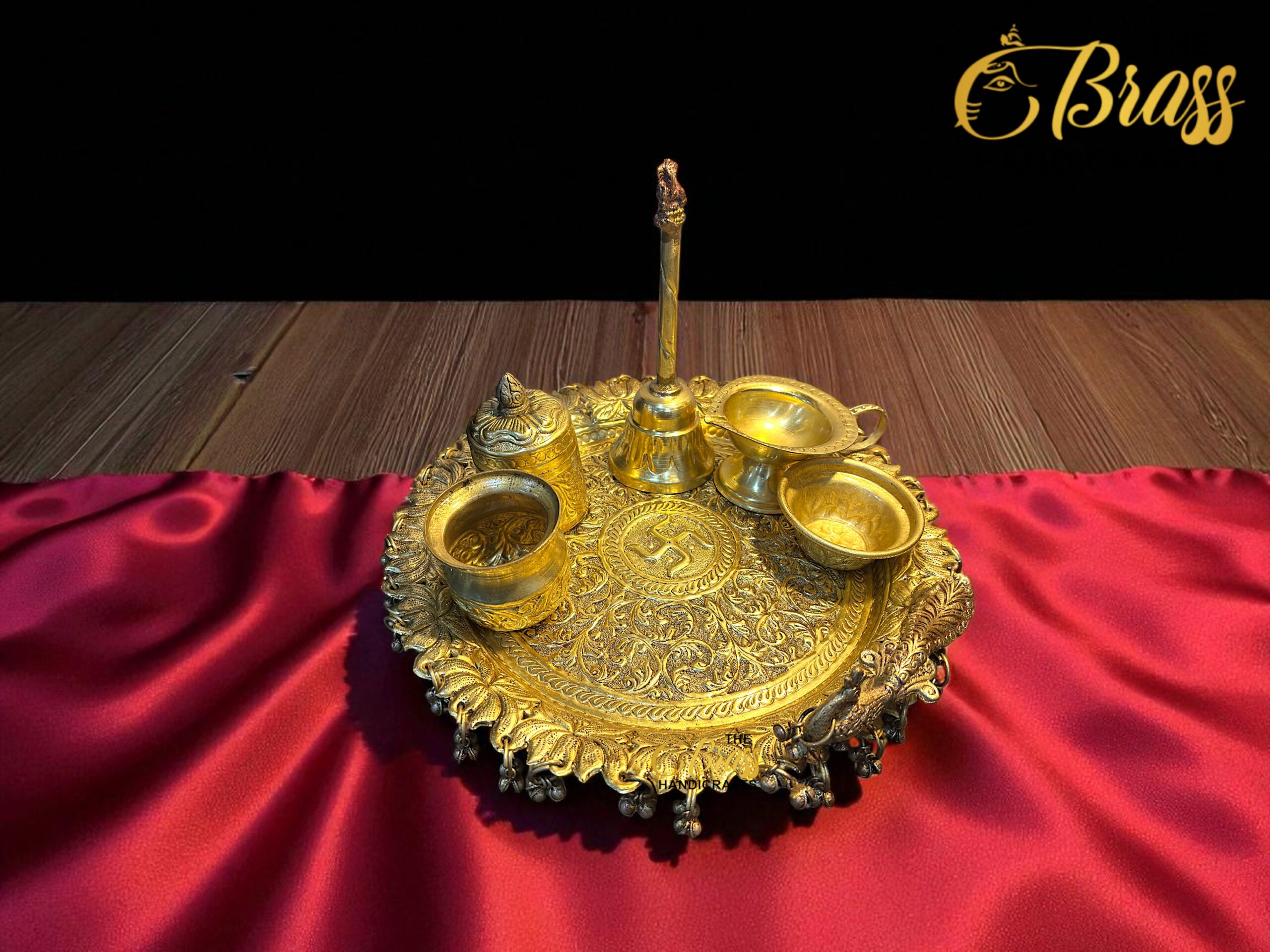 Brass Puja Thali Set | 6-Piece Puja Plate with Diya, Bell, Kalash ...